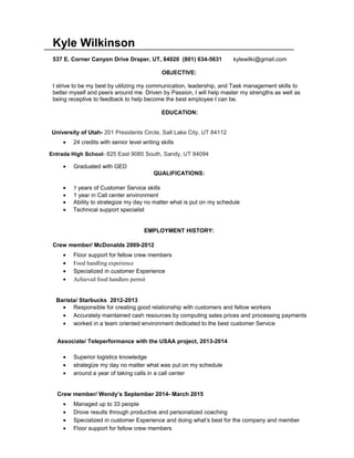 Kyle Wilkinson Resume | DOC