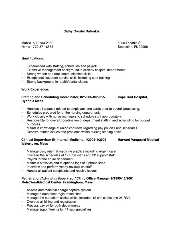 Cathy Crosby Bahrakis Resume. | PDF