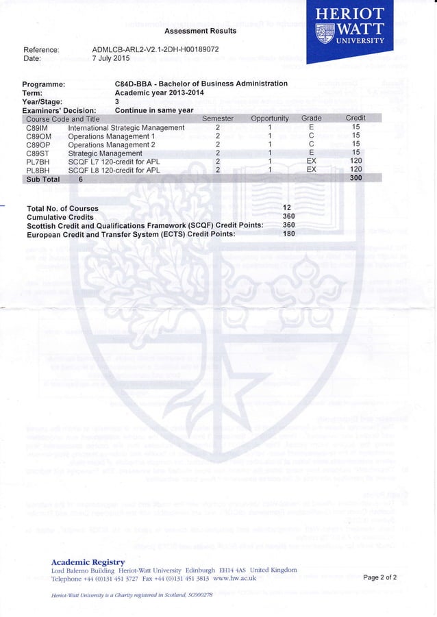 Bachelor of Business Administration Transcript for Sabelo W Nkosi ...