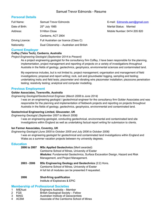 Samuel Edmonds - Resume | DOC | Civil Engineering Industry | Industries