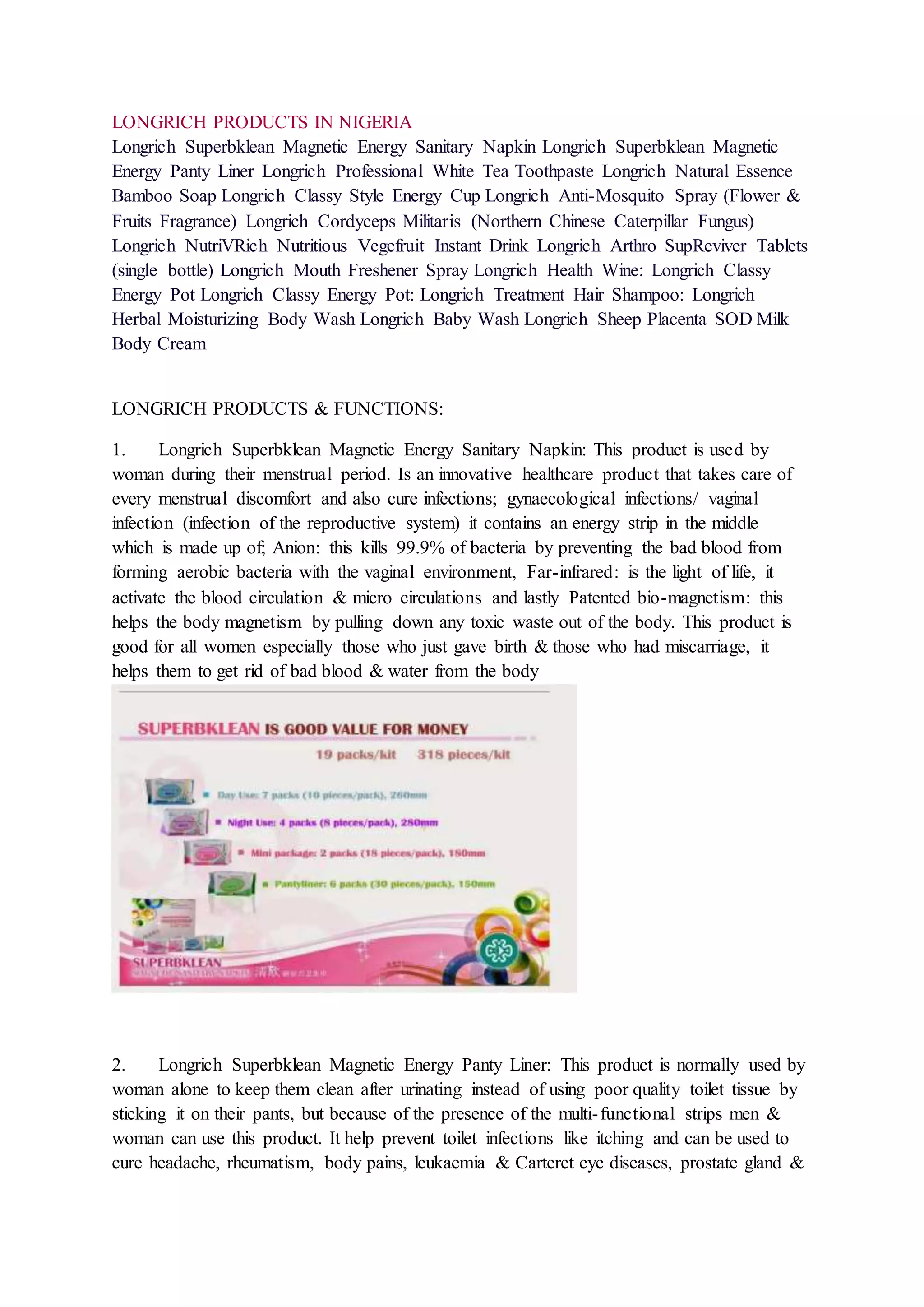 LONGRICH PRODUCTS IN NIGERIA | DOCX