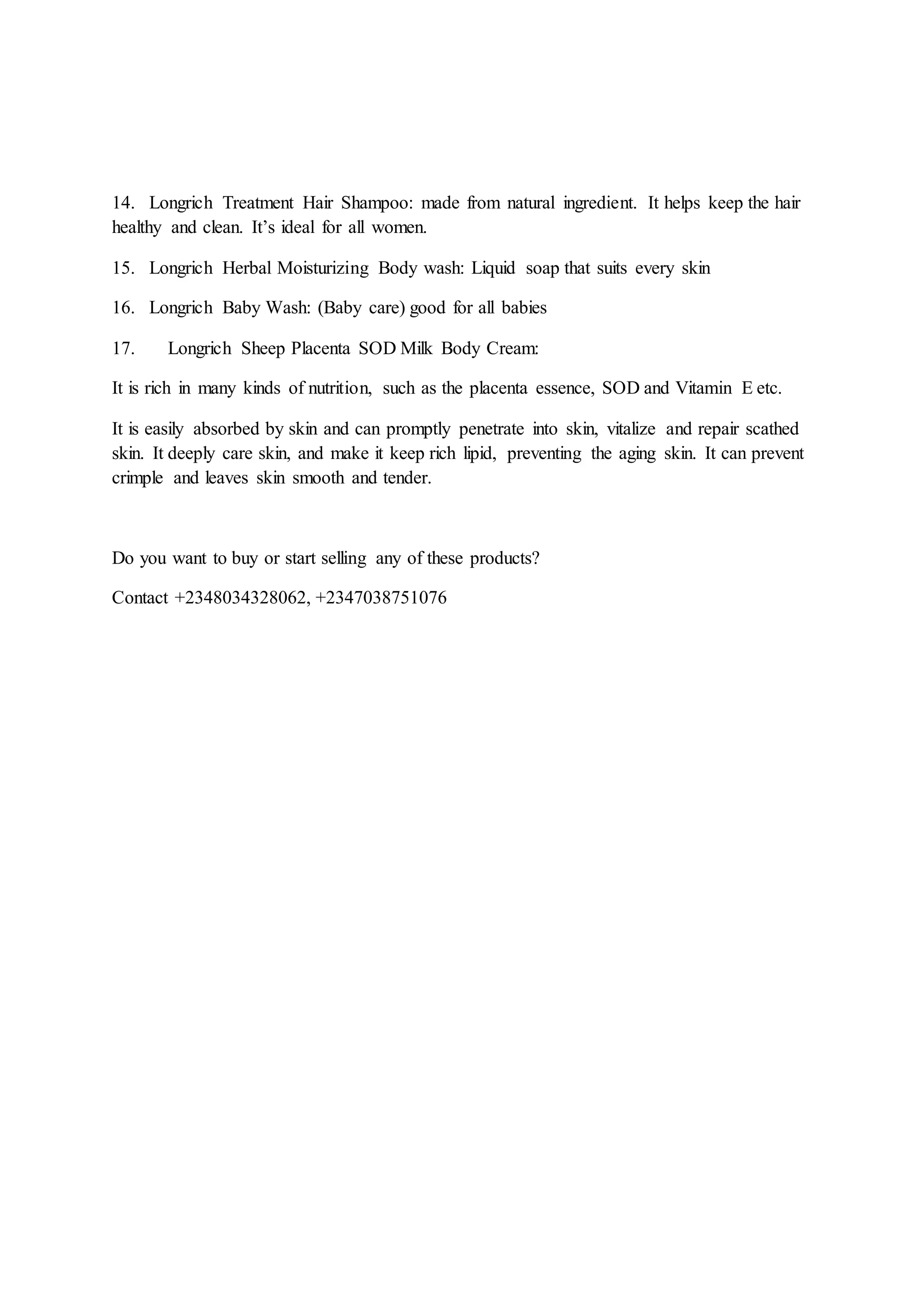 LONGRICH PRODUCTS IN NIGERIA | DOCX