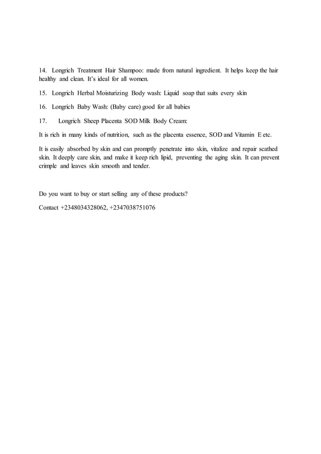 LONGRICH PRODUCTS IN NIGERIA | PDF