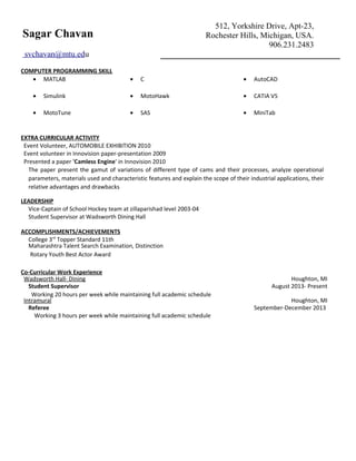 Sagar chavan controls resume | DOC