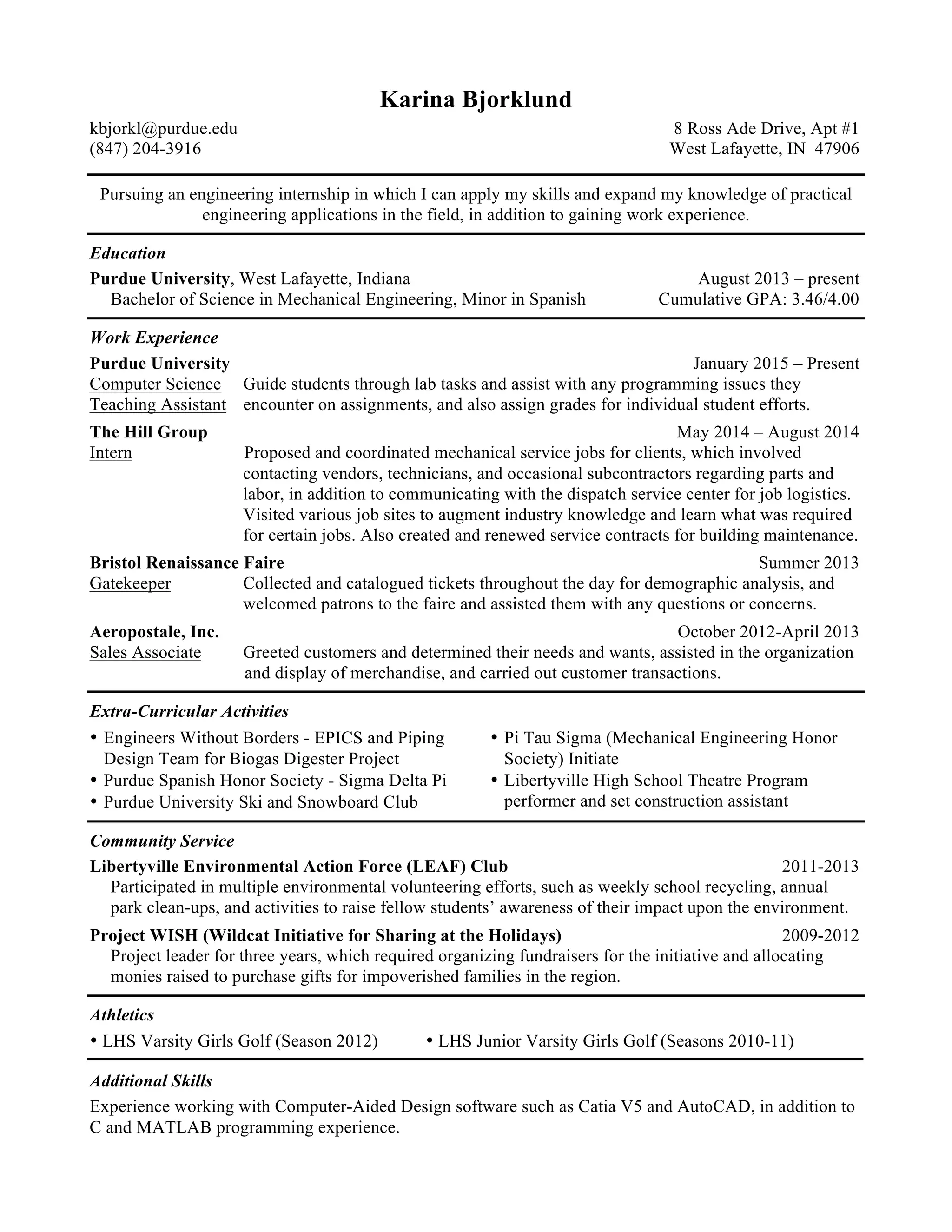 Karina Bjorklund Resume | PDF