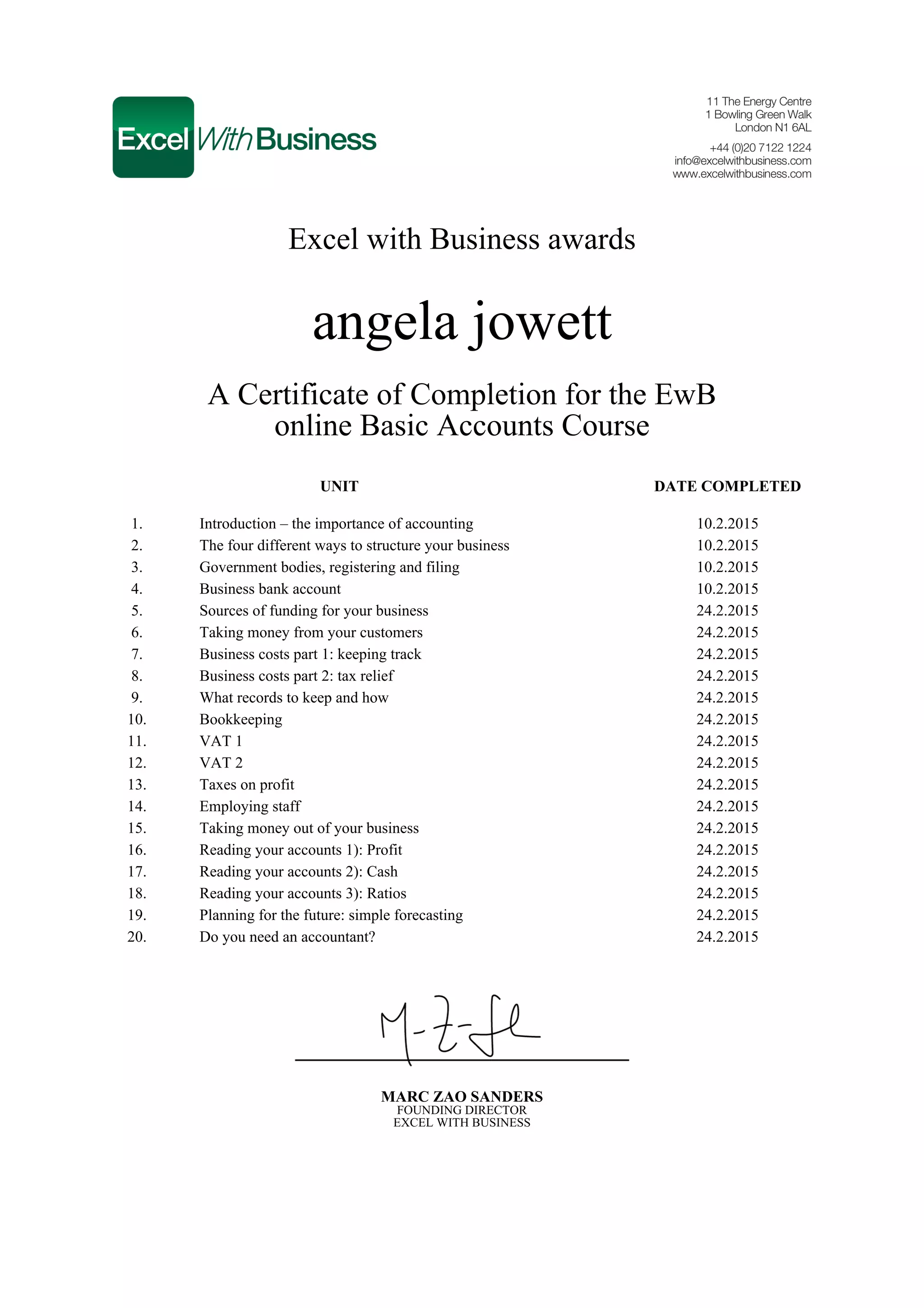 basic accounts certificate | PDF