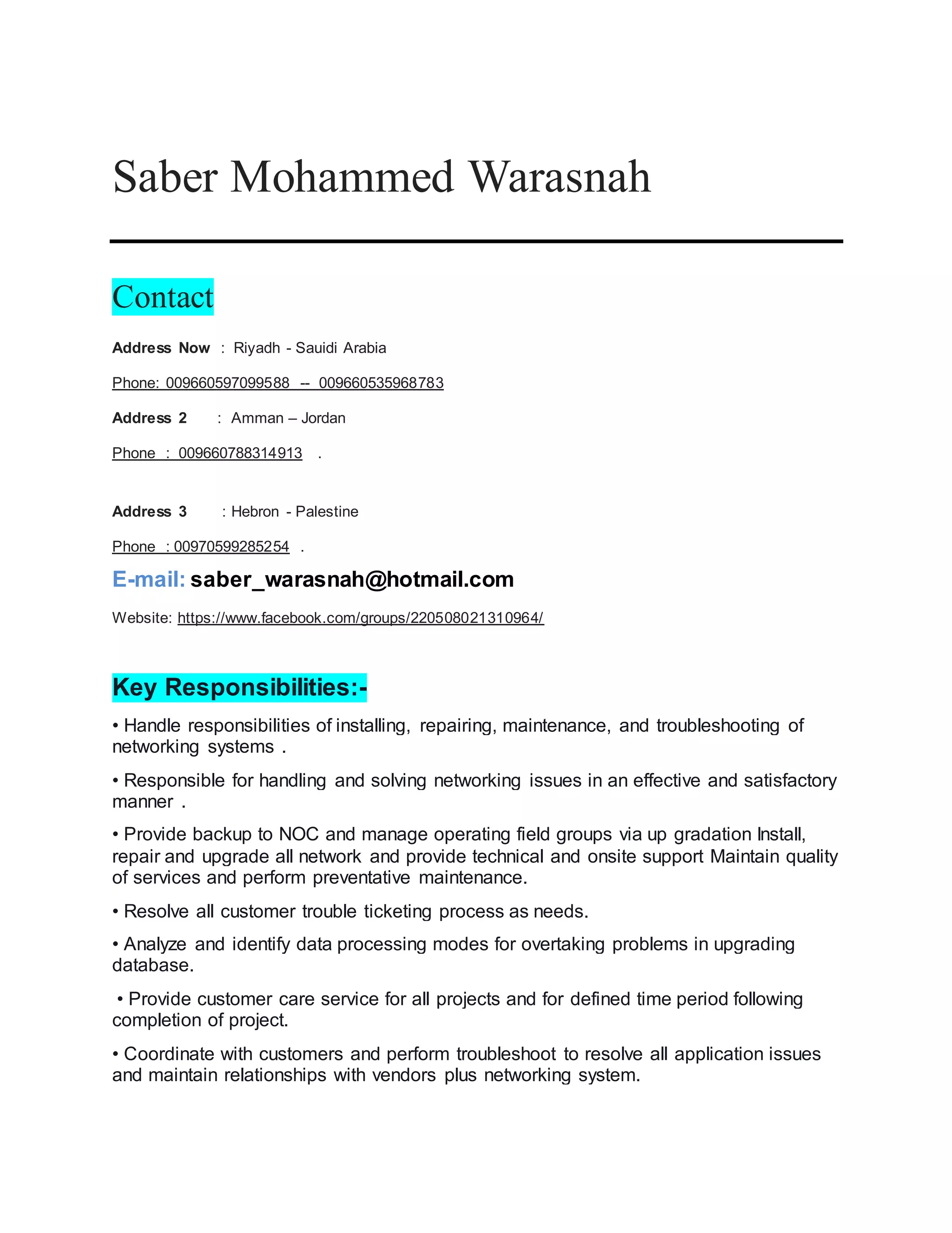 Saber Mohammed Warasnah CV | DOCX