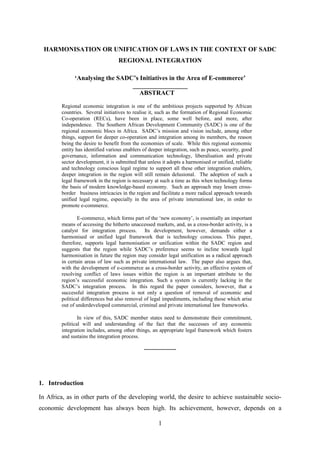 HARMONISATION OF NATIONAL LAWS IN THE CONTEXT OF SADC REGIONAL ...