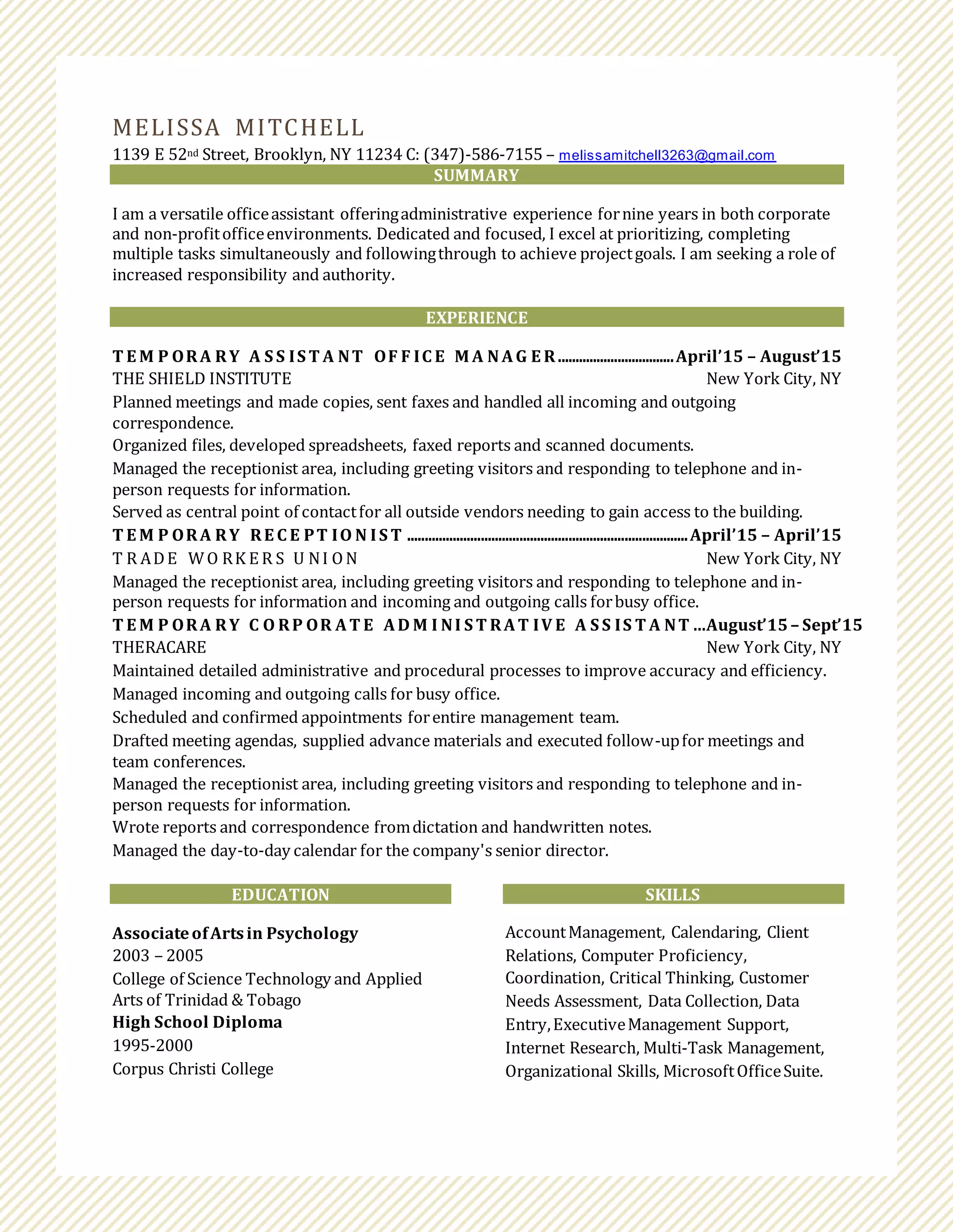MELISSA MITCHELL RESUME | DOCX | Business | Business and Finance