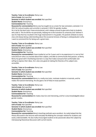 Teaching Commendations 2011 | PDF | Educational Assessment | Education