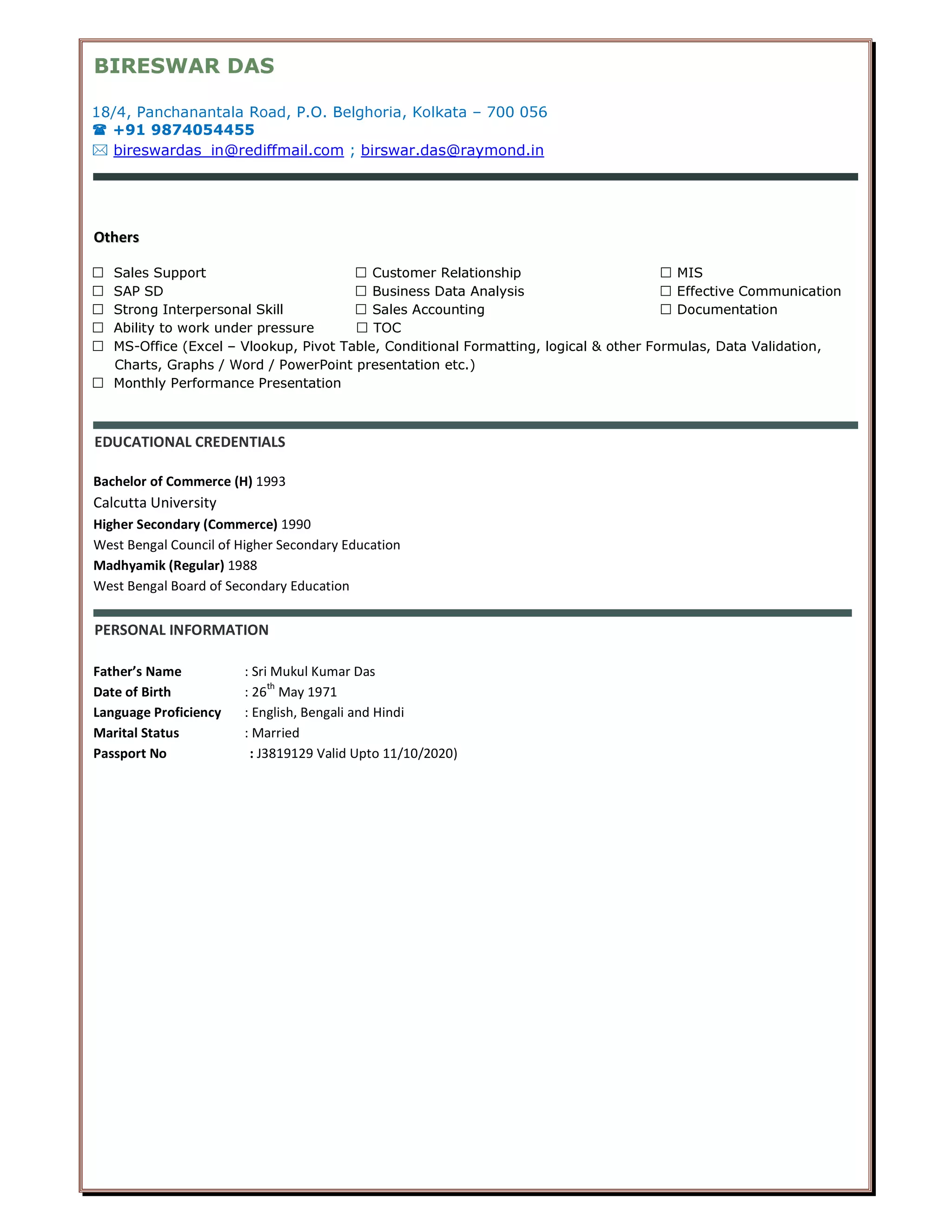 Resume-Bireswar Das | PDF