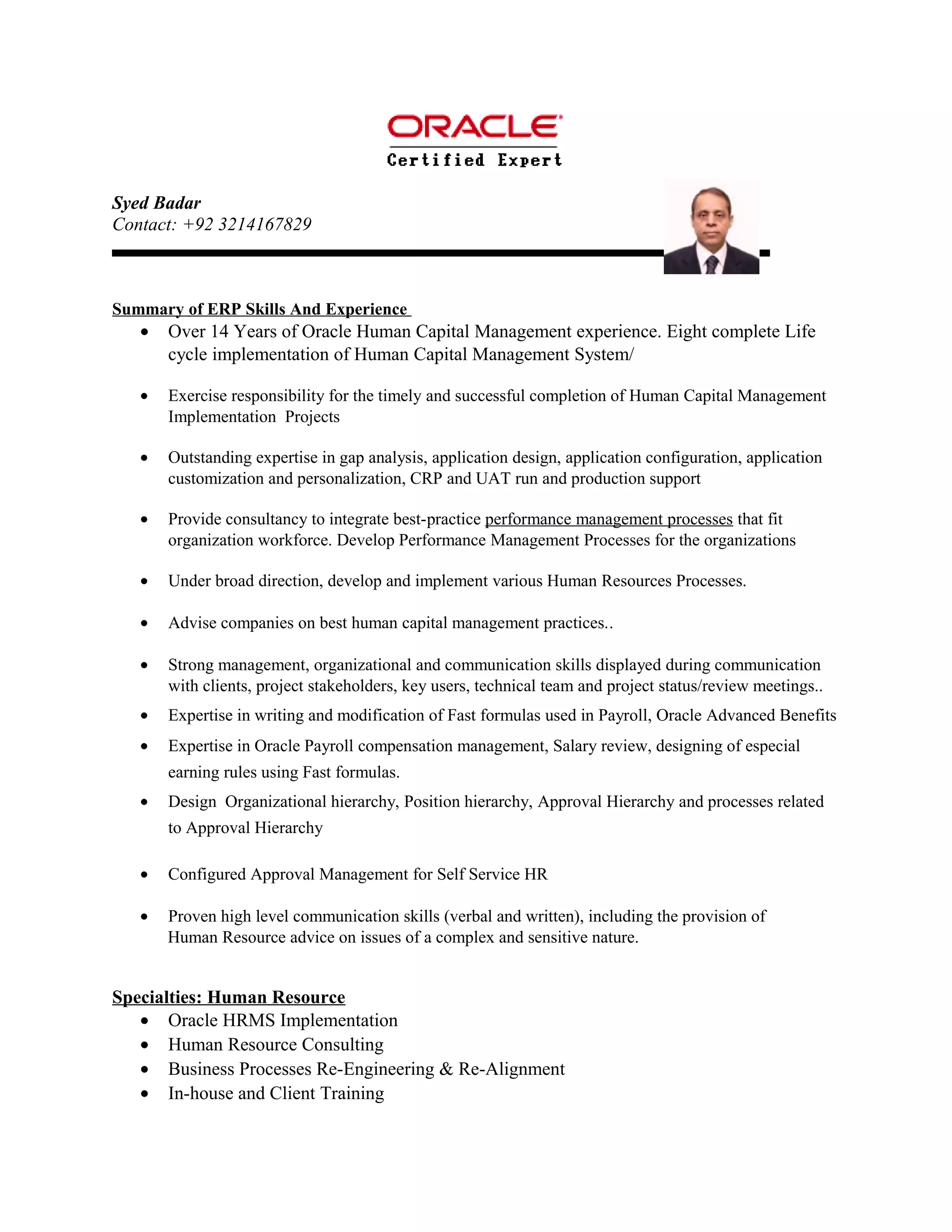Oracle HRMS Fundamental CV | DOC