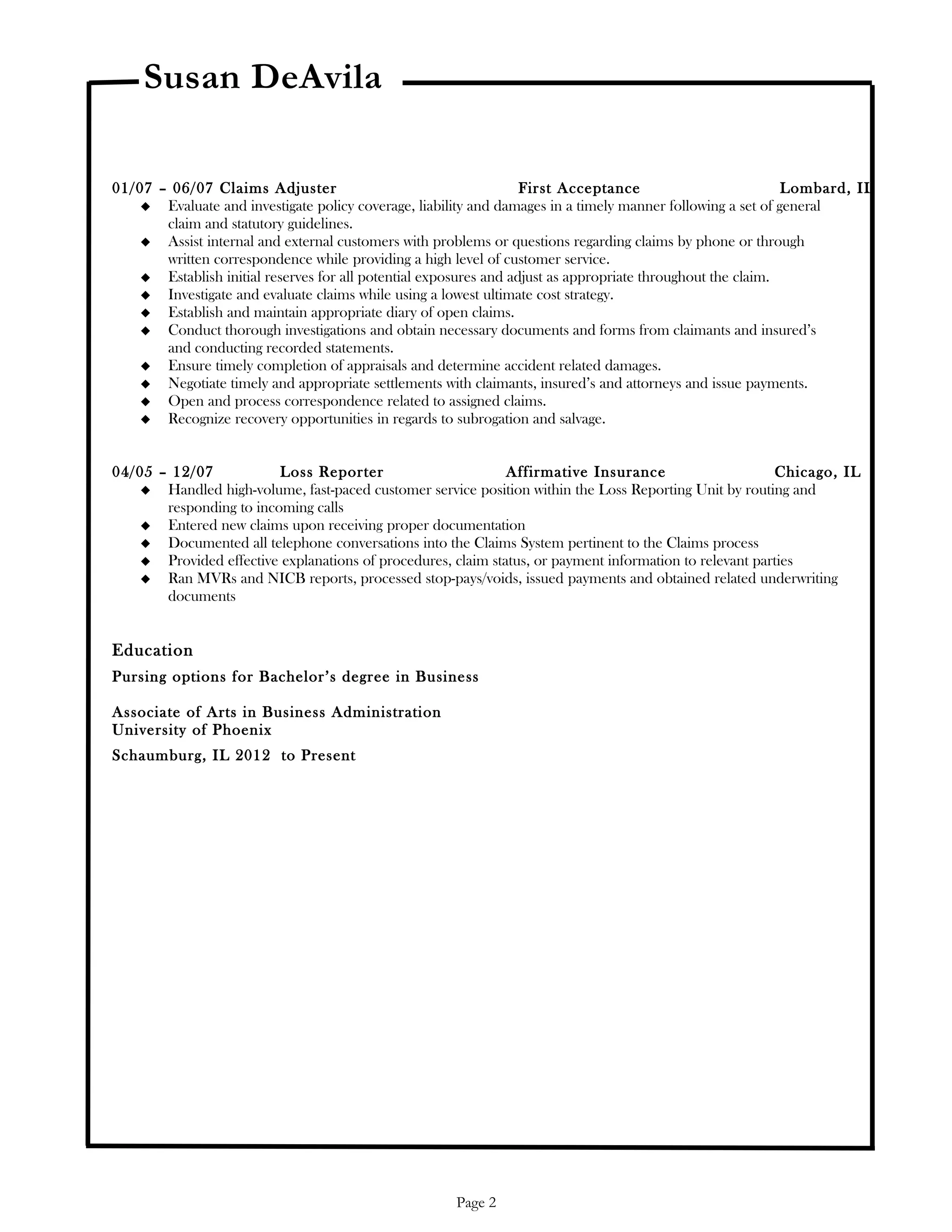 Susan DeAvila Resume | PDF