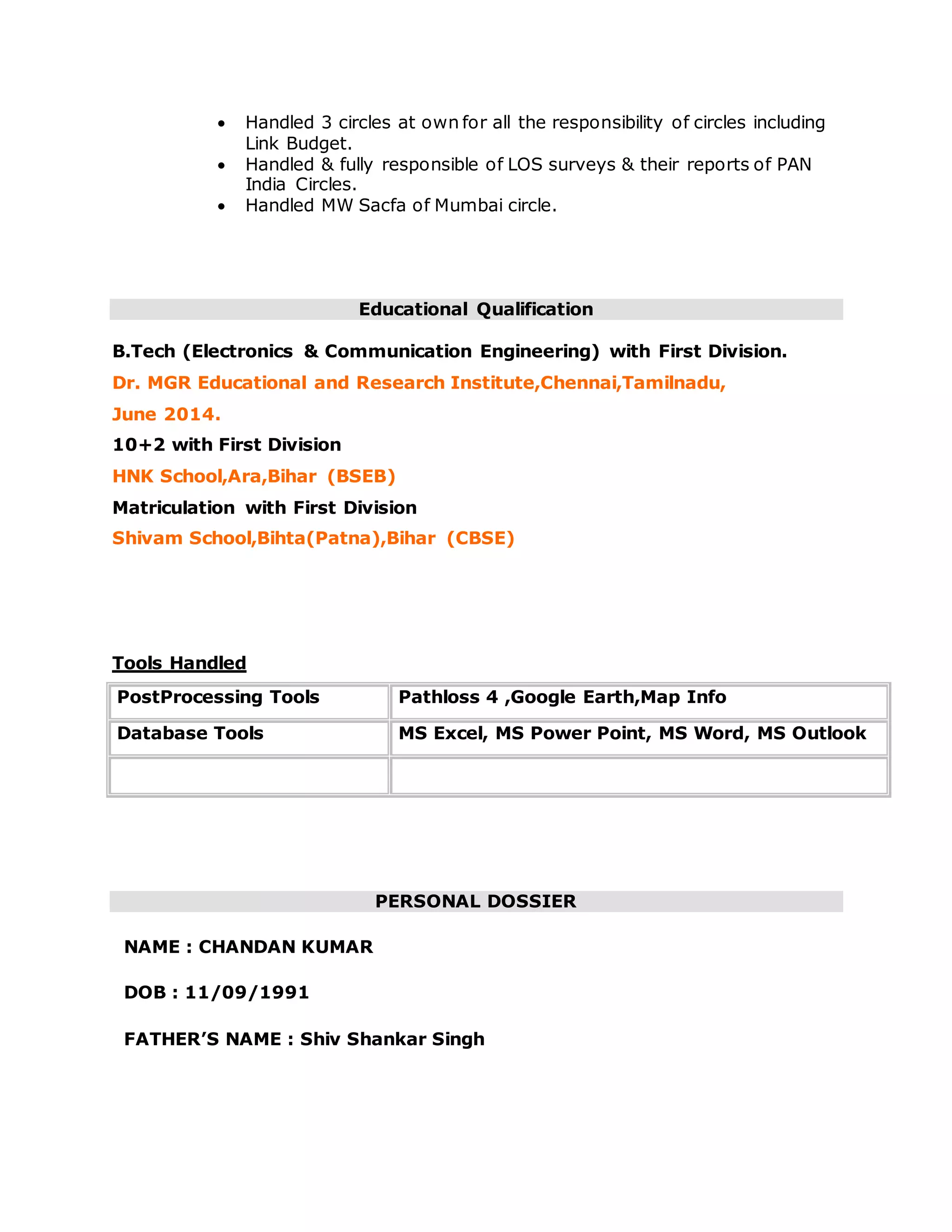 CHANDAN RESUME | DOCX | Business | Business and Finance
