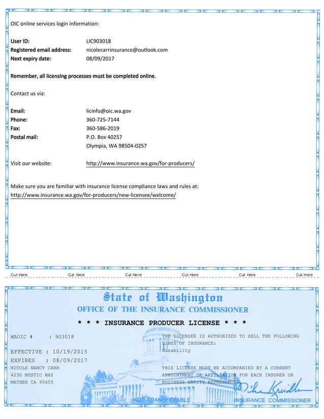 WA Insurance License-Nicole | PDF