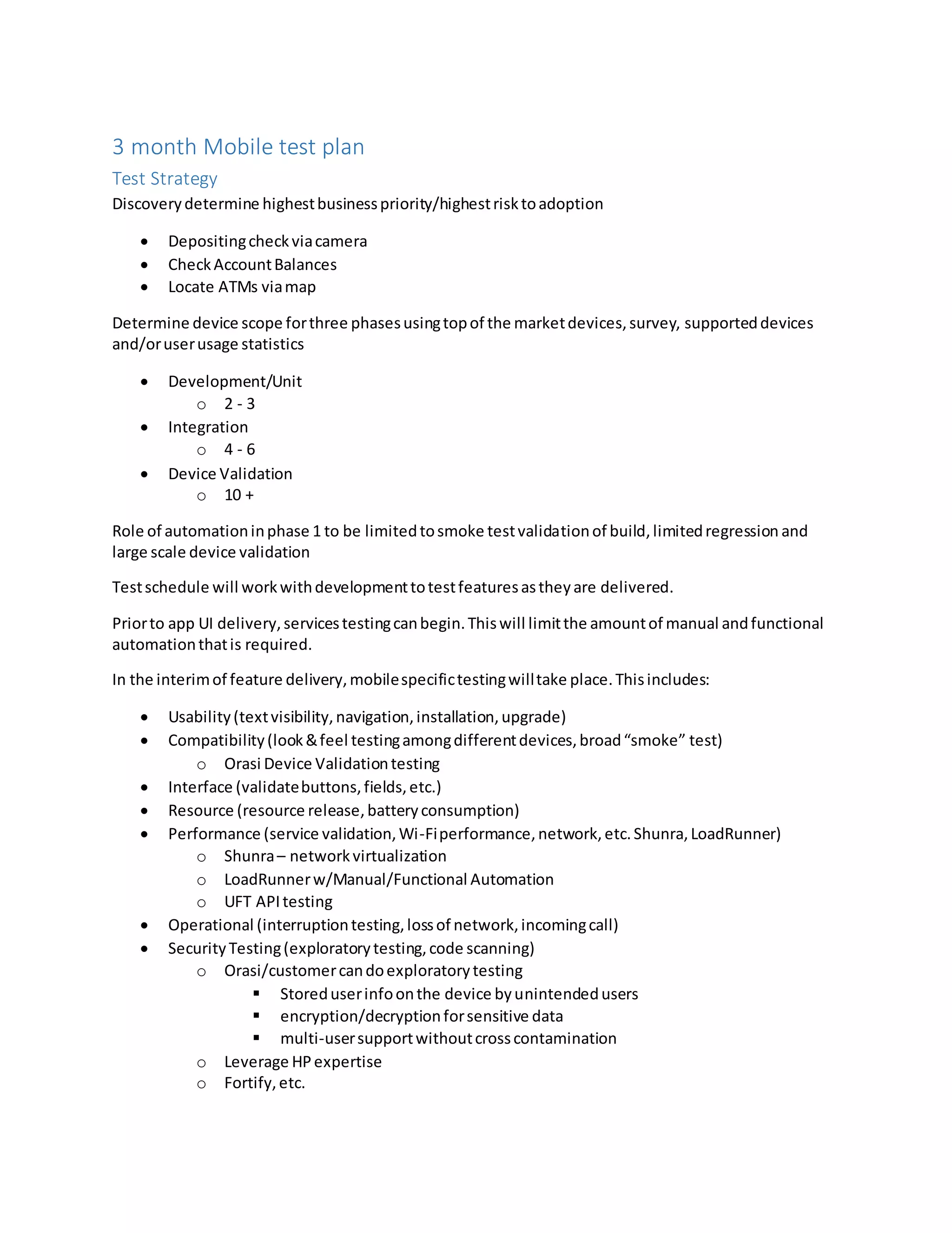3 Month Mobile test plan | PDF