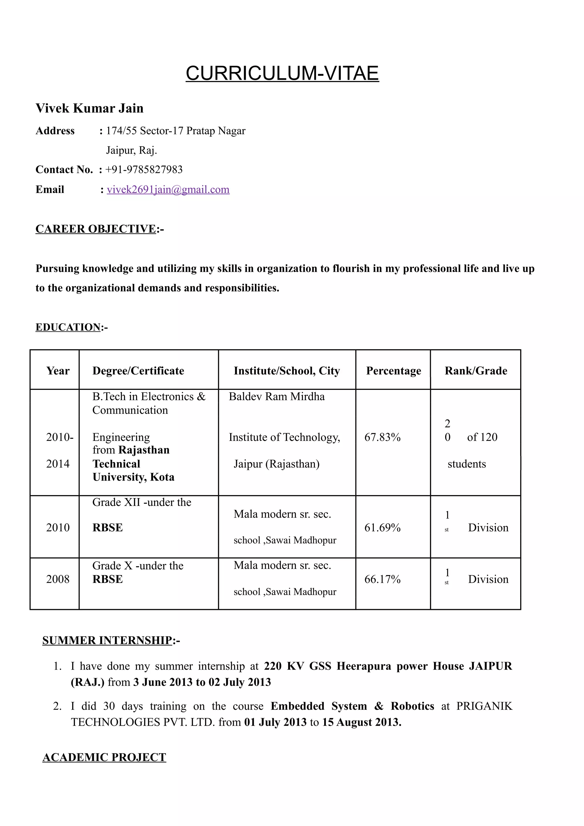 vivek jain Resume for interview | RTF