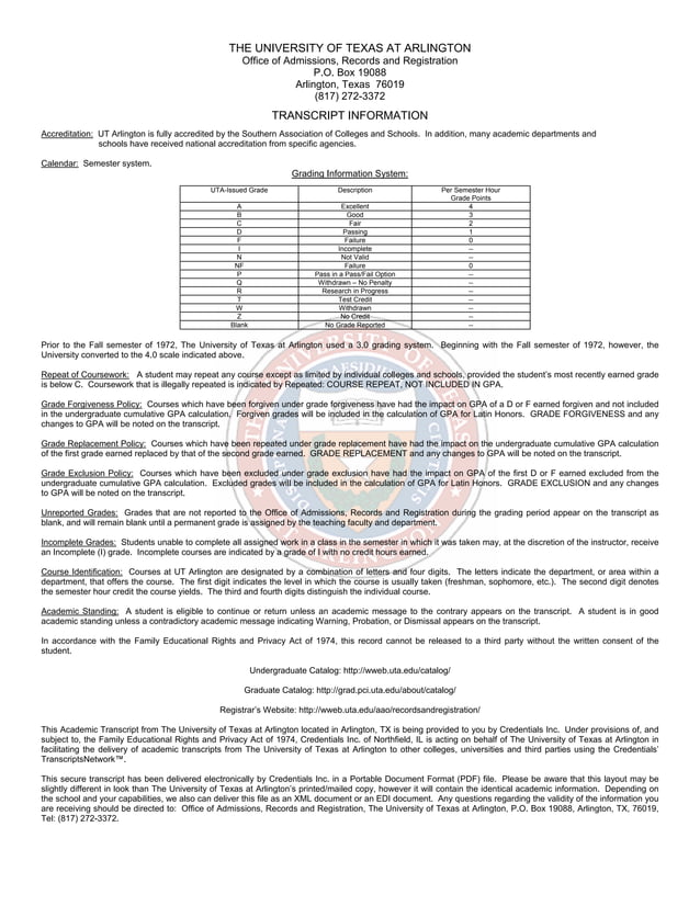 UTA Transcript | PDF