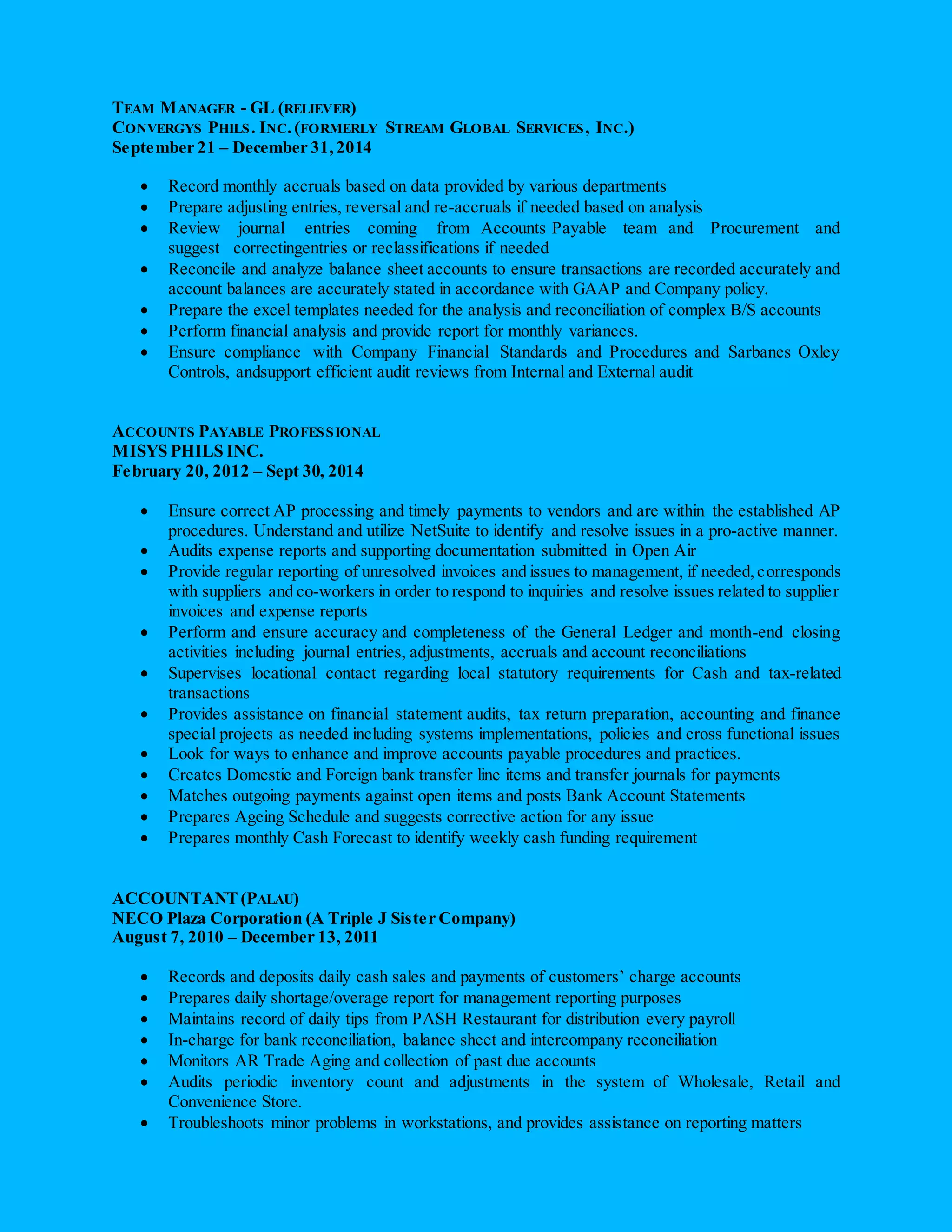 Dianne_Carol_Nino.cv | Business Accounting & Finance | Business