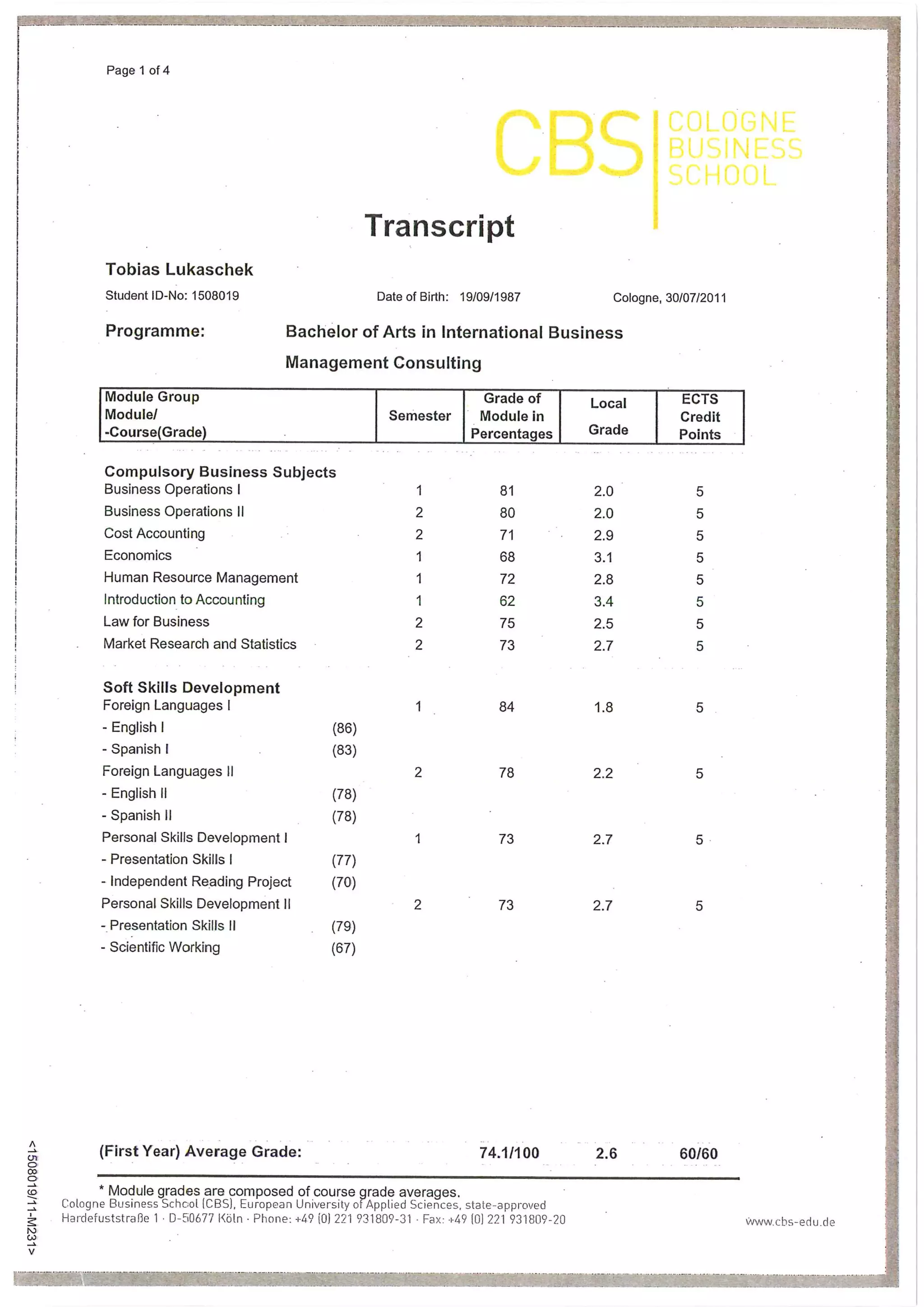 Academic Transcript | PDF