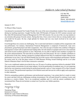 UWM Principles of Finance and International Finance Professor Wang ...