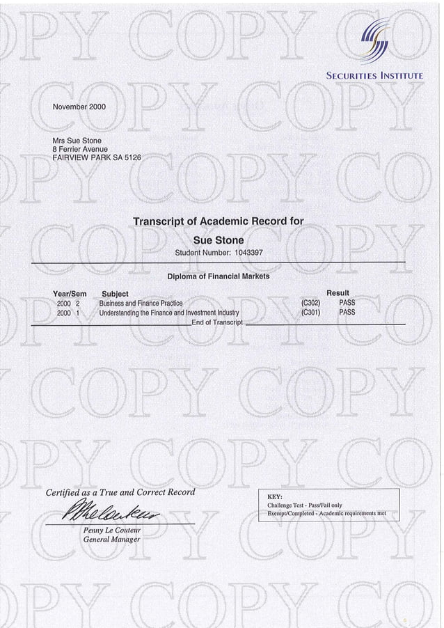 Cert III Financial Markets Academic Transcript | PDF