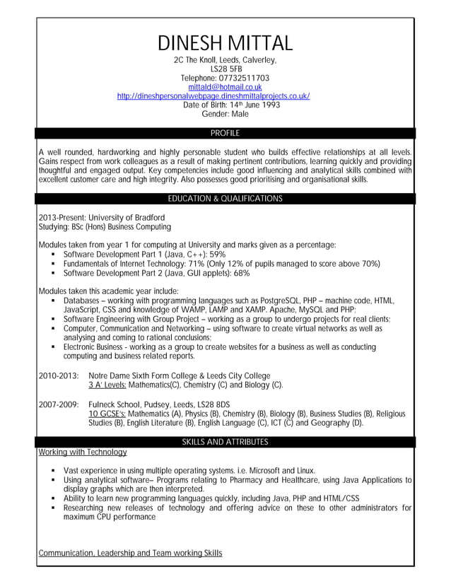 Dinesh_CV | PDF | Programming Languages | Computing