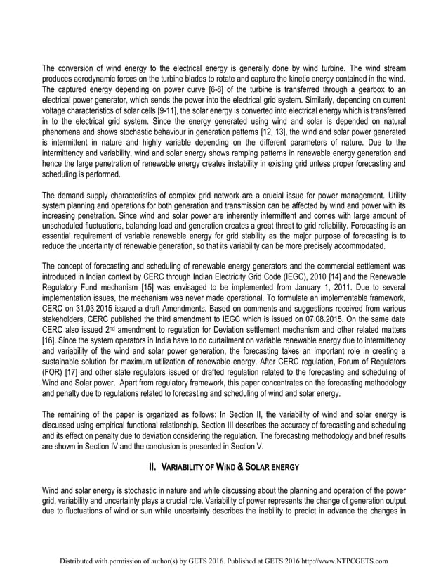 Forecasting and Scheduling of Wind and Solar Power generation in India | PDF