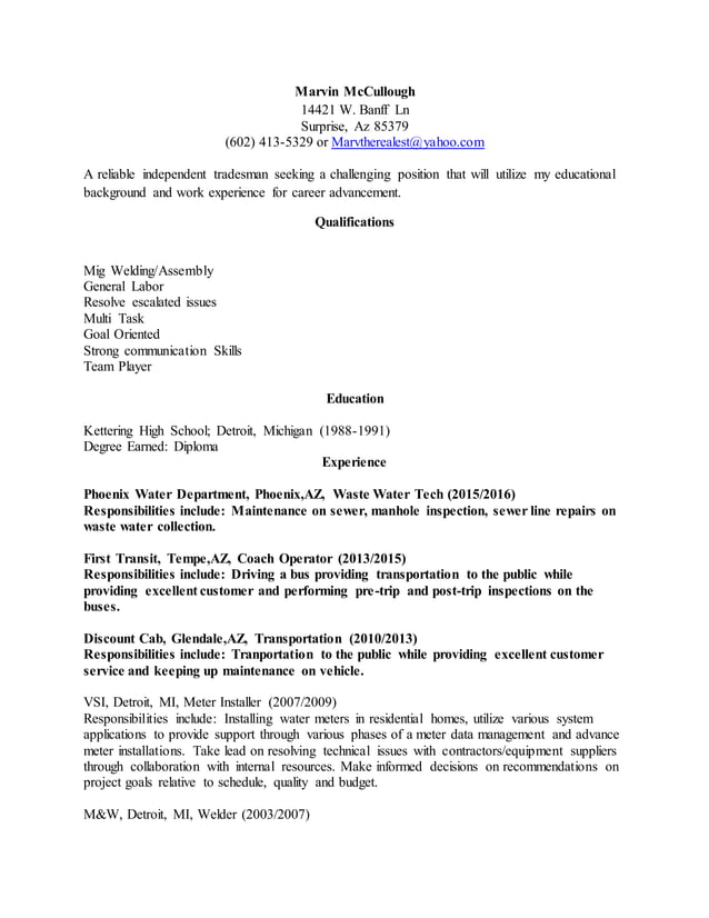 Marvin 2016 Resume | DOCX | Business | Business and Finance