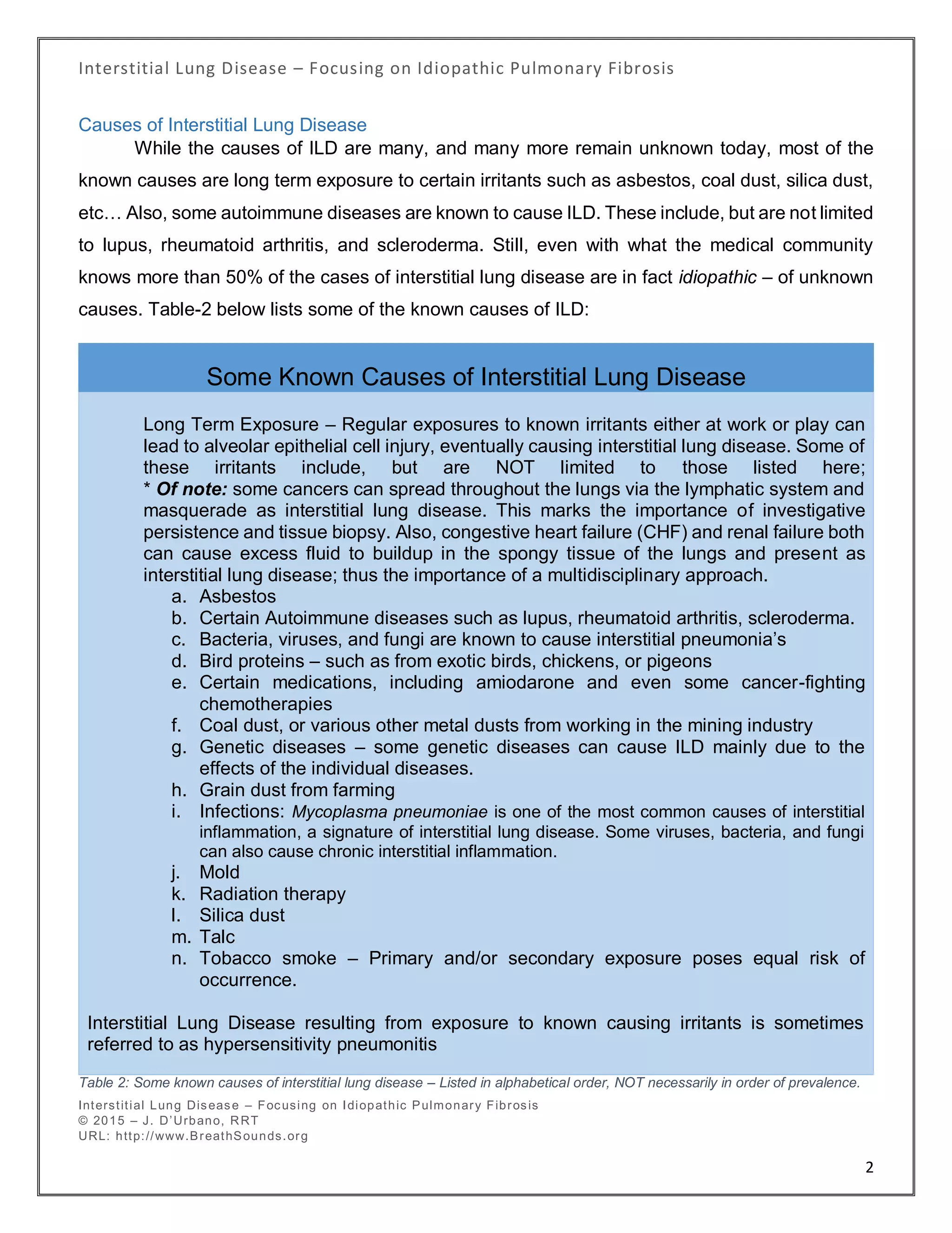 Interstitial Lung Disease - Focusing on Idiopathic Pulmonary Fibrosis | PDF