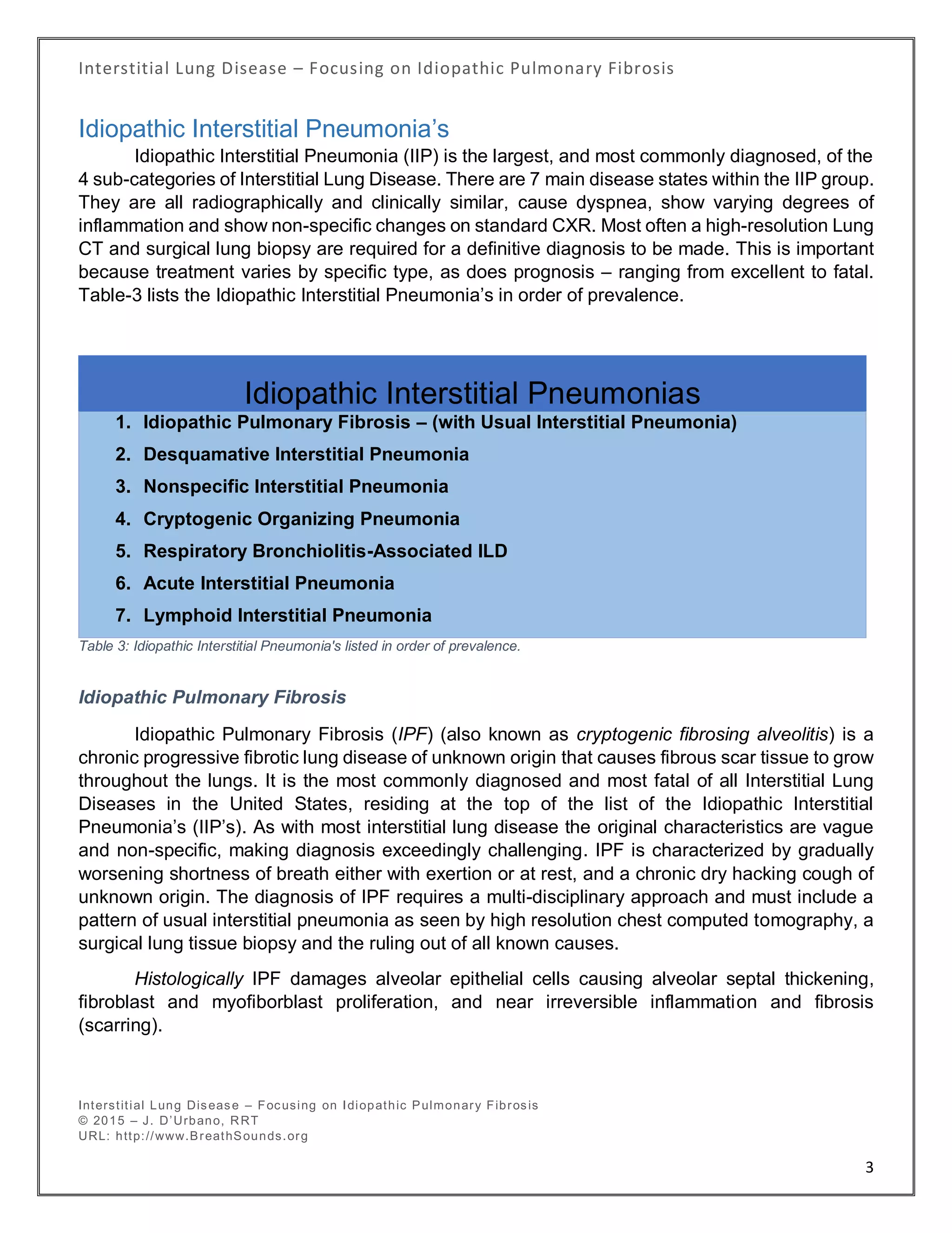 Interstitial Lung Disease - Focusing on Idiopathic Pulmonary Fibrosis | PDF
