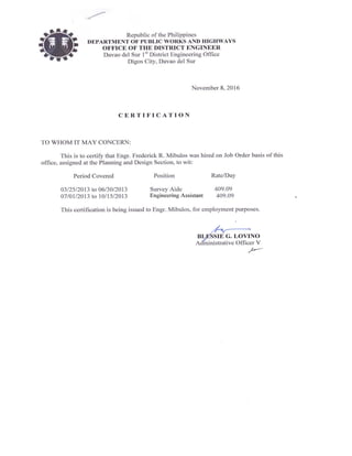 Work Certificate (DPWH) EA | PDF