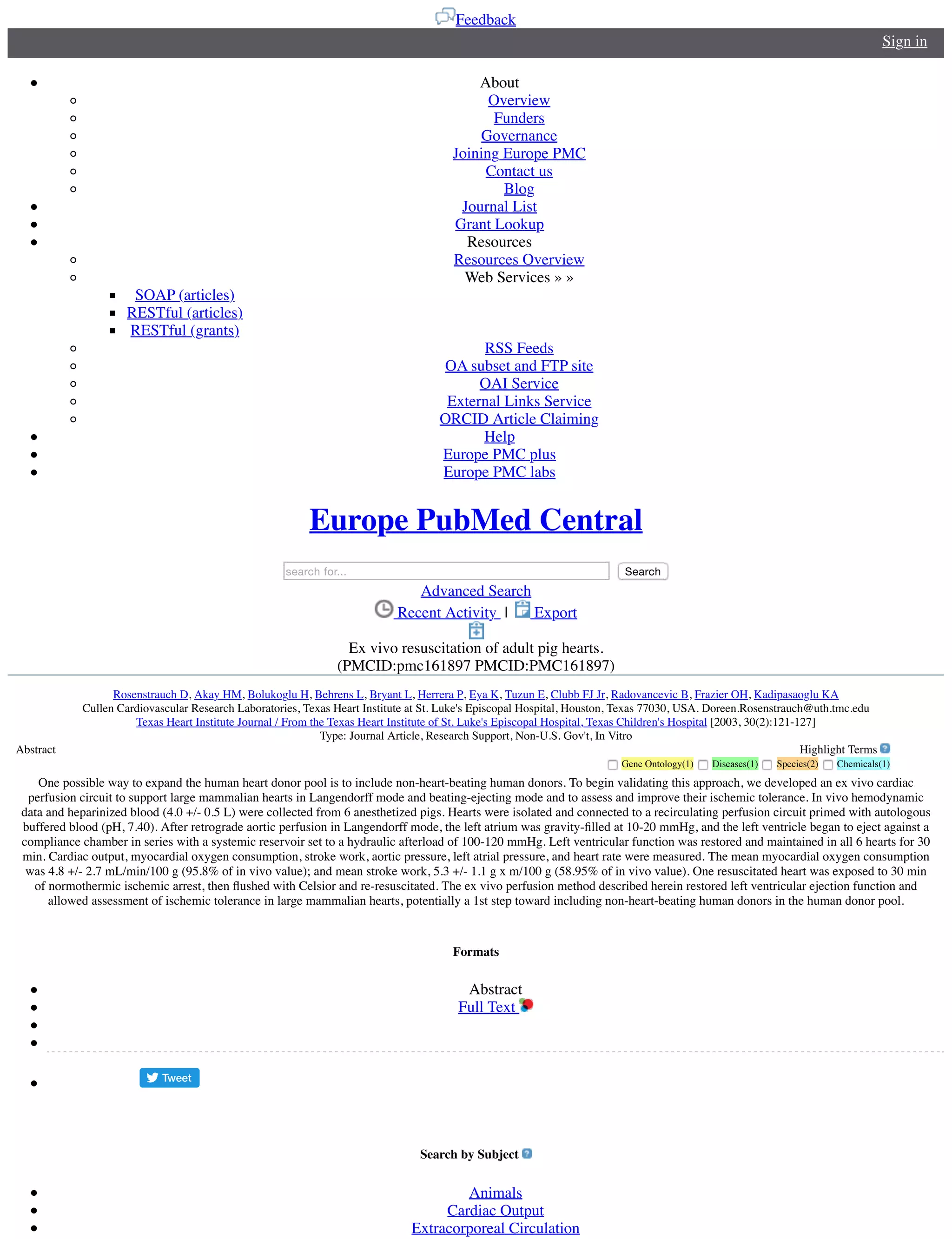 Rosenstrauch Ex vivo resuscitation of adult pig hearts. - Abstract ...