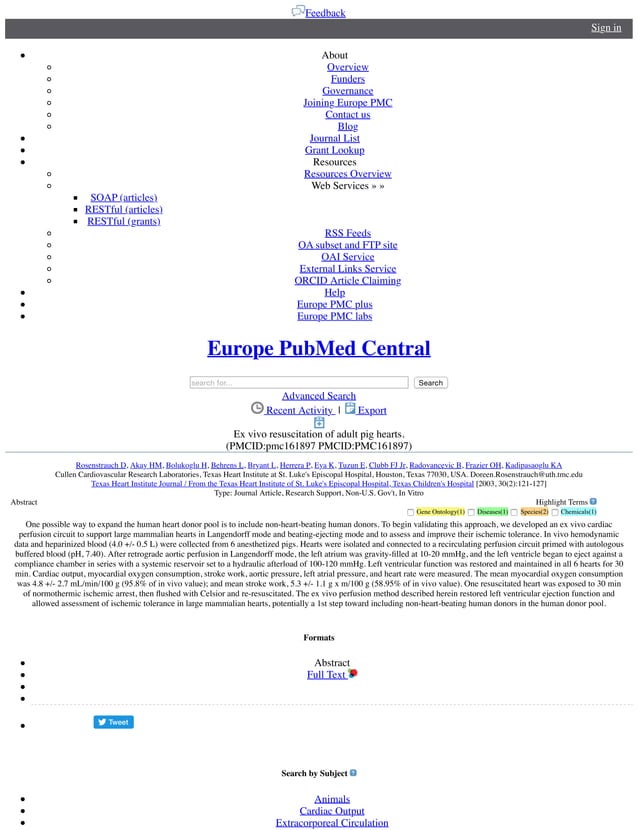 Rosenstrauch Ex vivo resuscitation of adult pig hearts. - Abstract ...