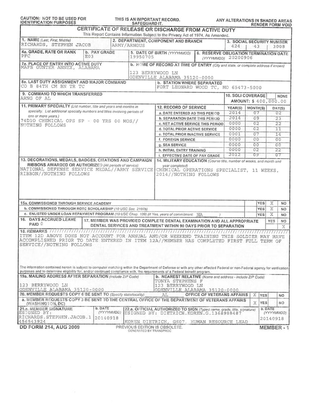 my DD214 member 1 | PDF