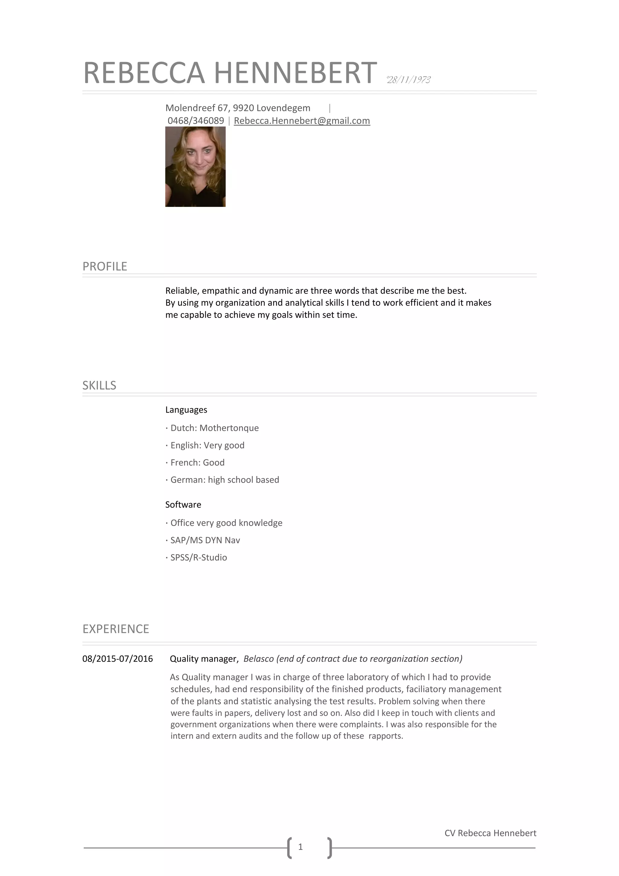 CV Rebecca Hennebert E | PDF