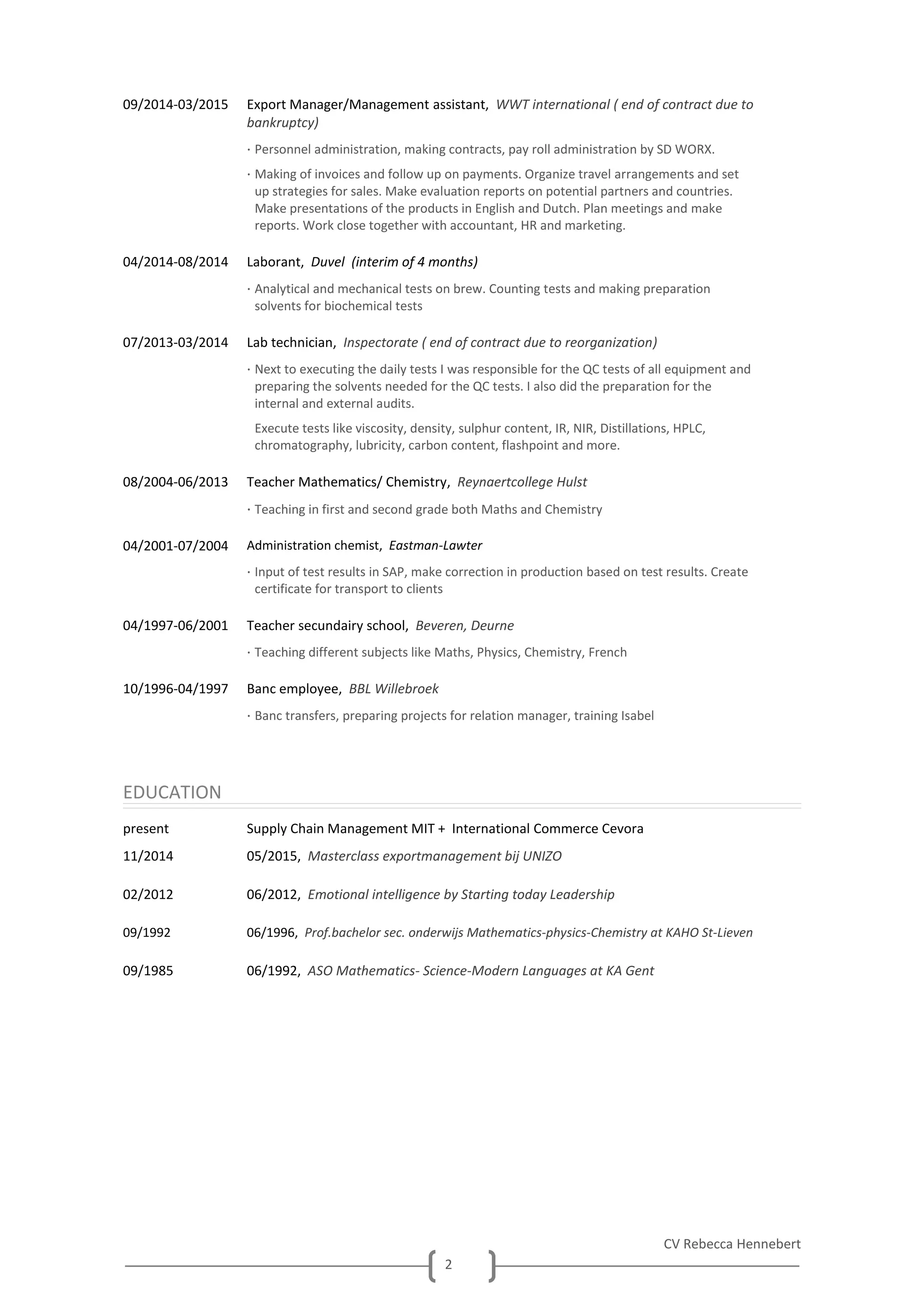 CV Rebecca Hennebert E | PDF