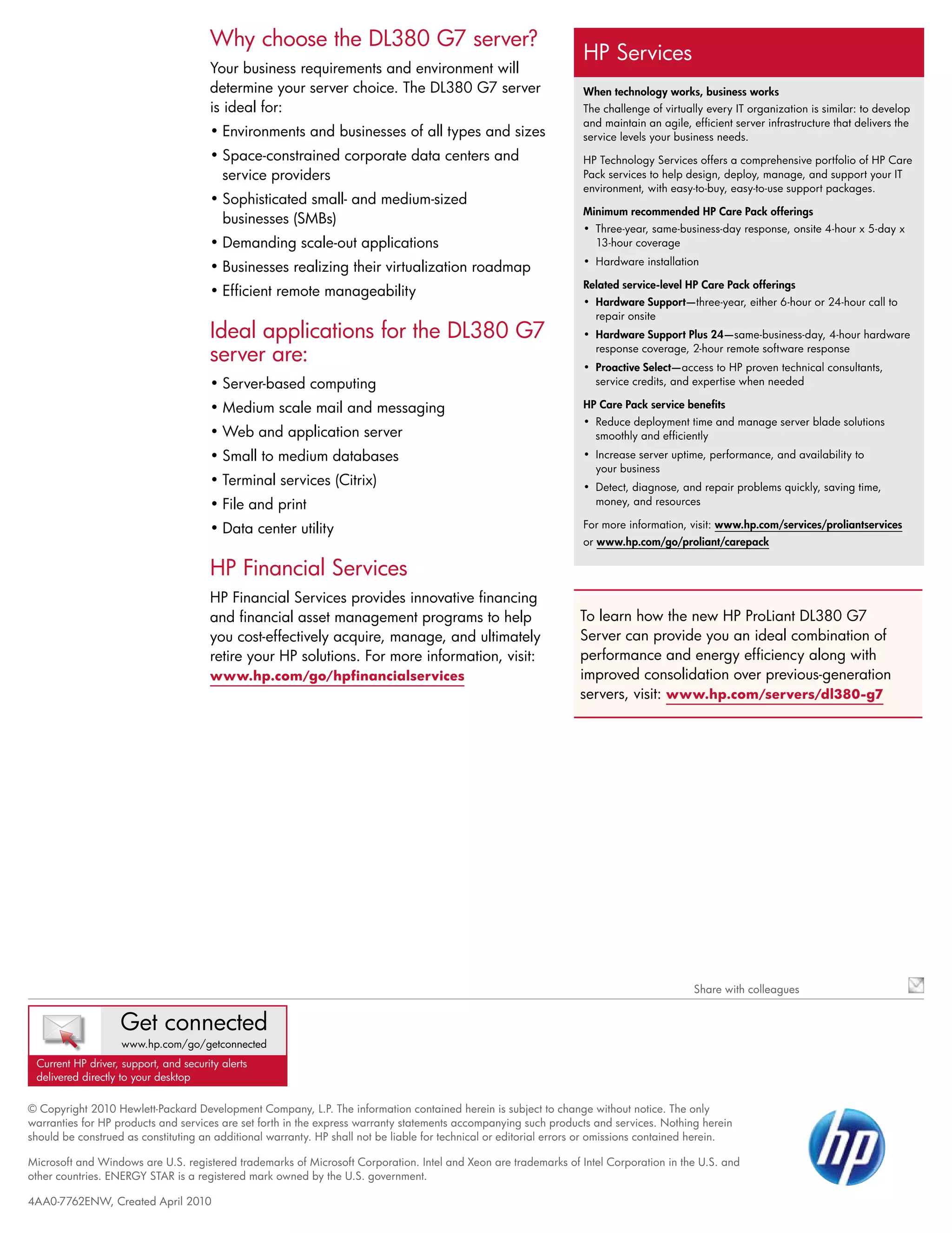 4 aa0 7762enw-datasheet_dl380g7 | PDF | Computer Peripherals | Computing