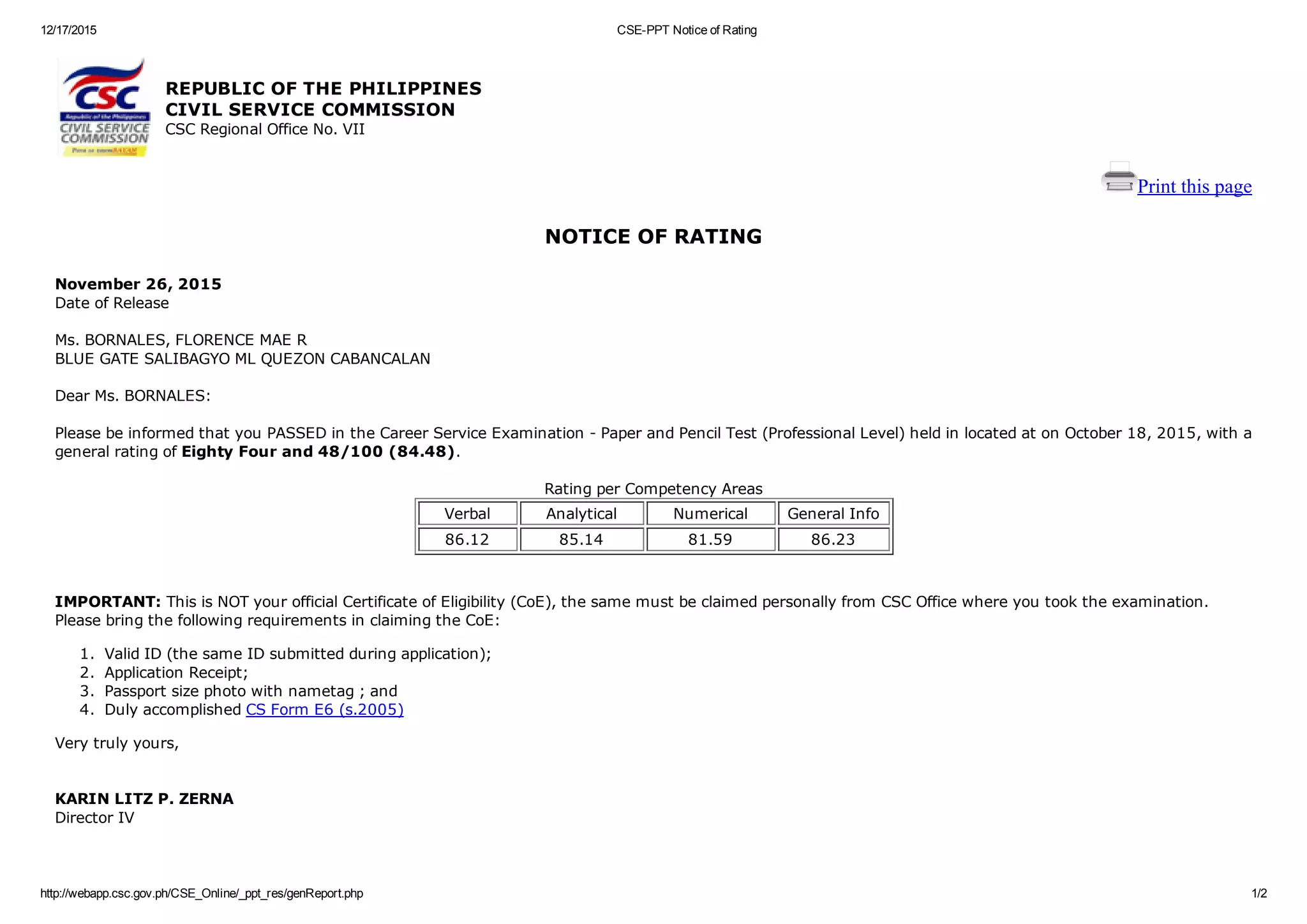 Cse Ppt Notice Of Rating Ppt