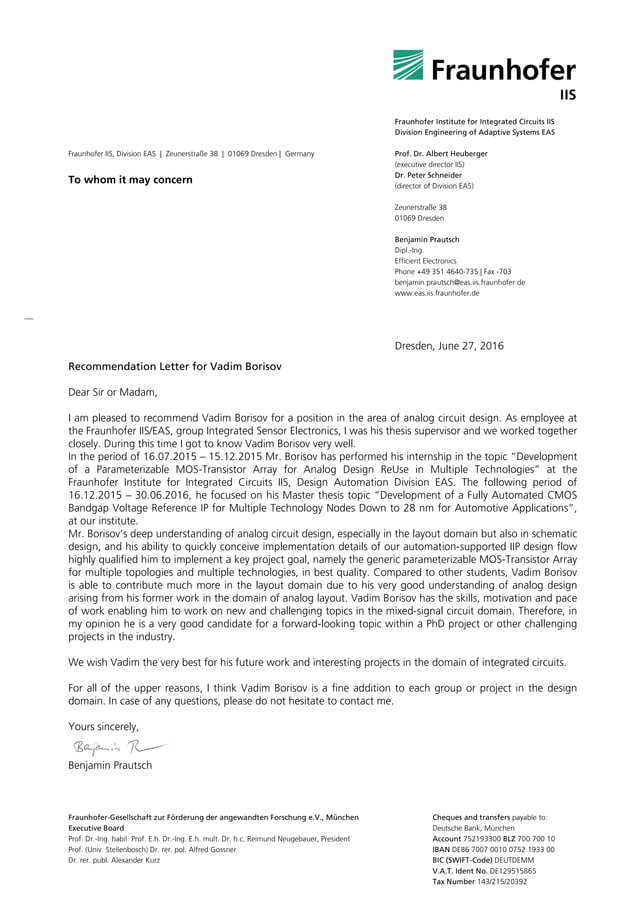 Borisov_Recommendation_Letter_Fraunhofer | PDF | Technology & Computing