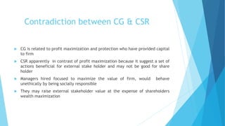 Corporate Governance Vs. Corporate Social Responsibilities | PPTX