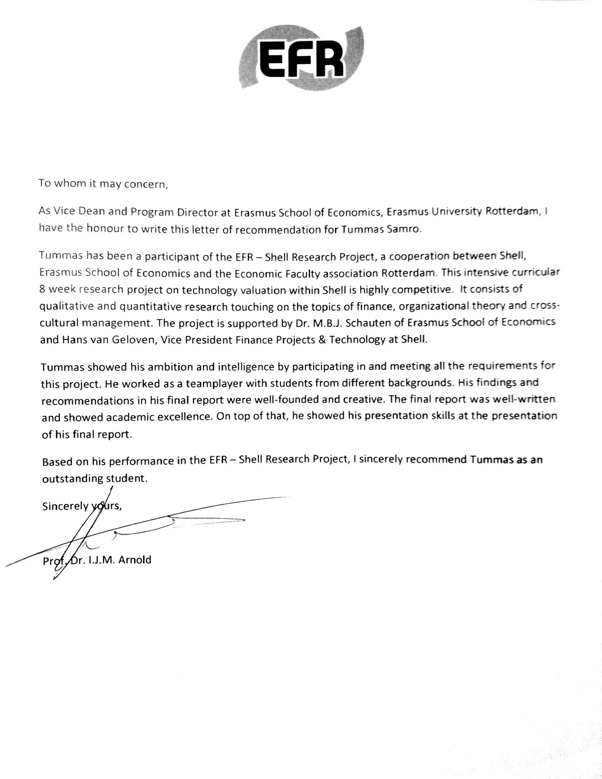 Letter of Recommendation Erasmus University | PDF
