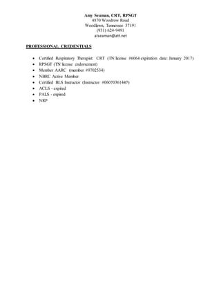 Amy Seaman Poly and RT Resume August 2015 | DOCX | Lung and Respiratory ...