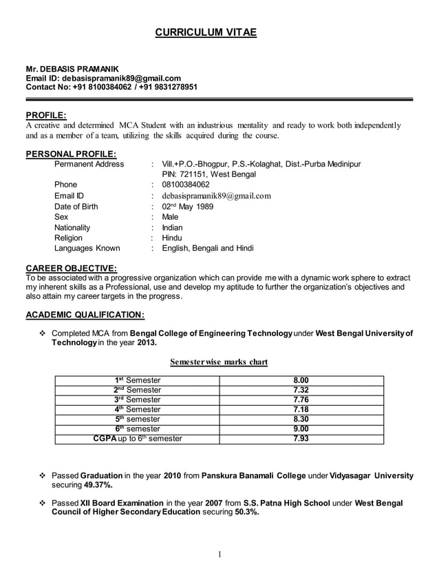Debasis Pramanik CV | PDF