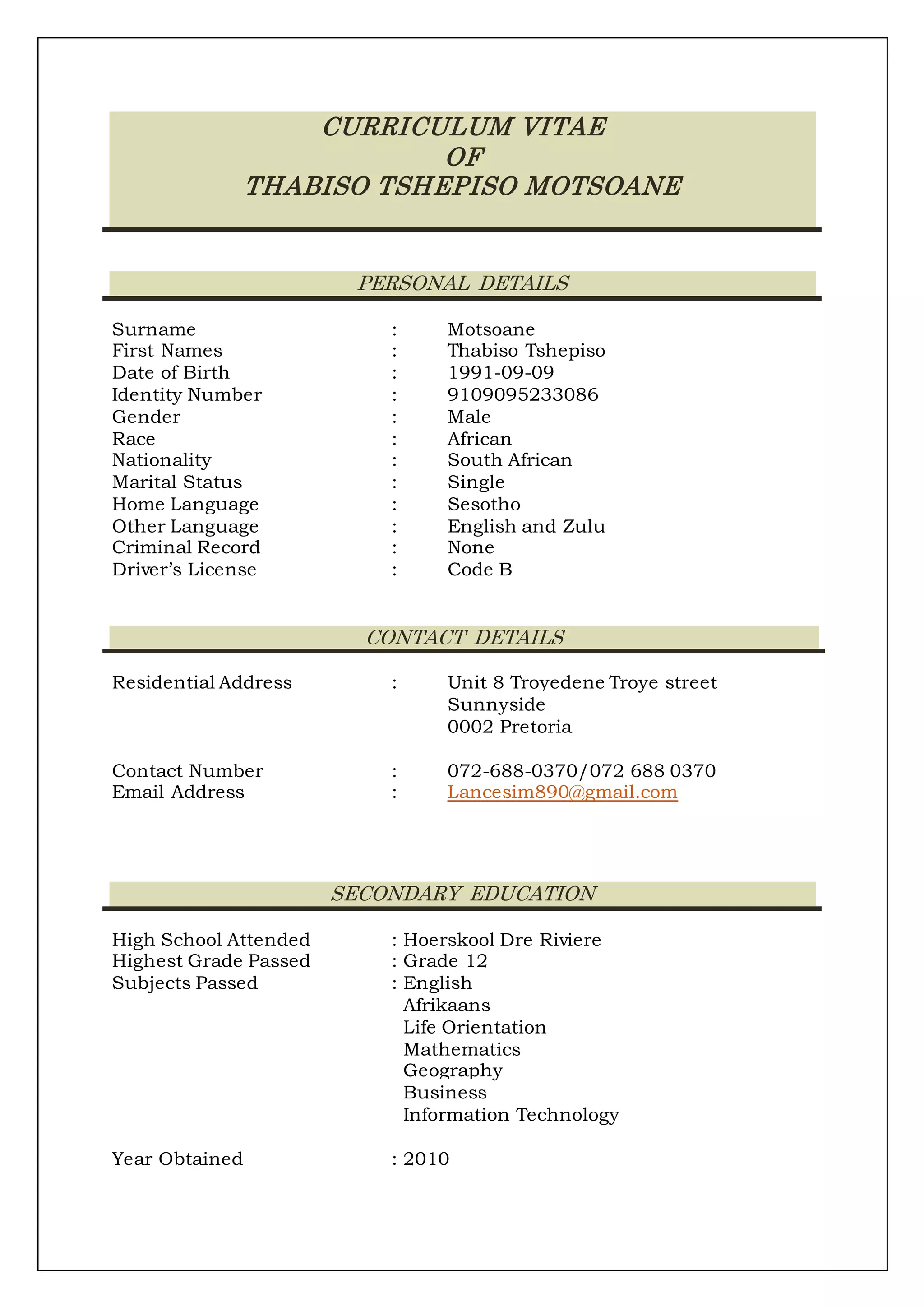 Thabiso CURRICULUM VITAE | DOCX