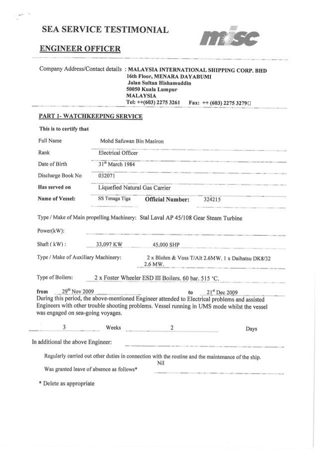 Sea Service Testimonial SS Tenaga Tiga 2