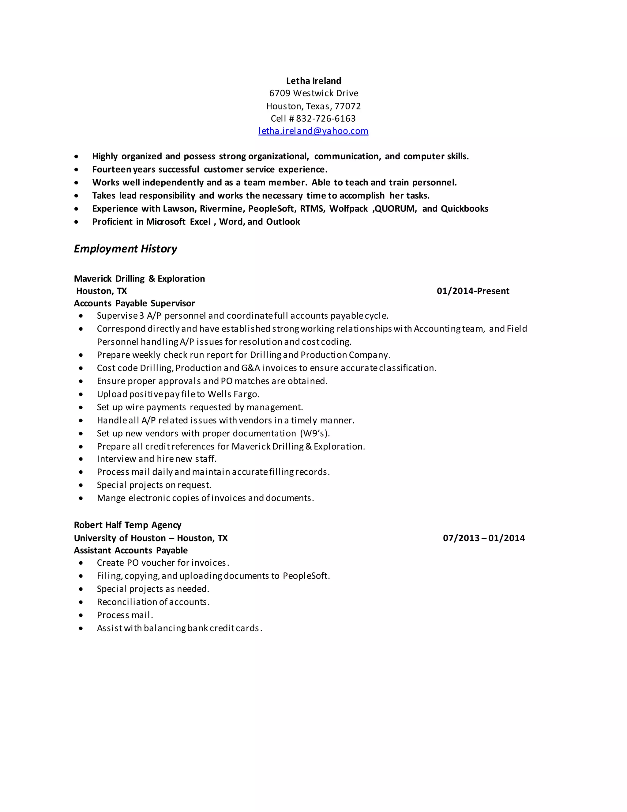 Letha Ireland Resume 2013 | PDF