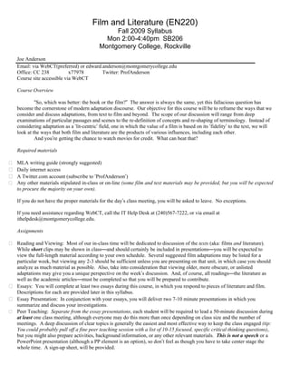 Edward Anderson - syllabus - Film & Literature | PDF