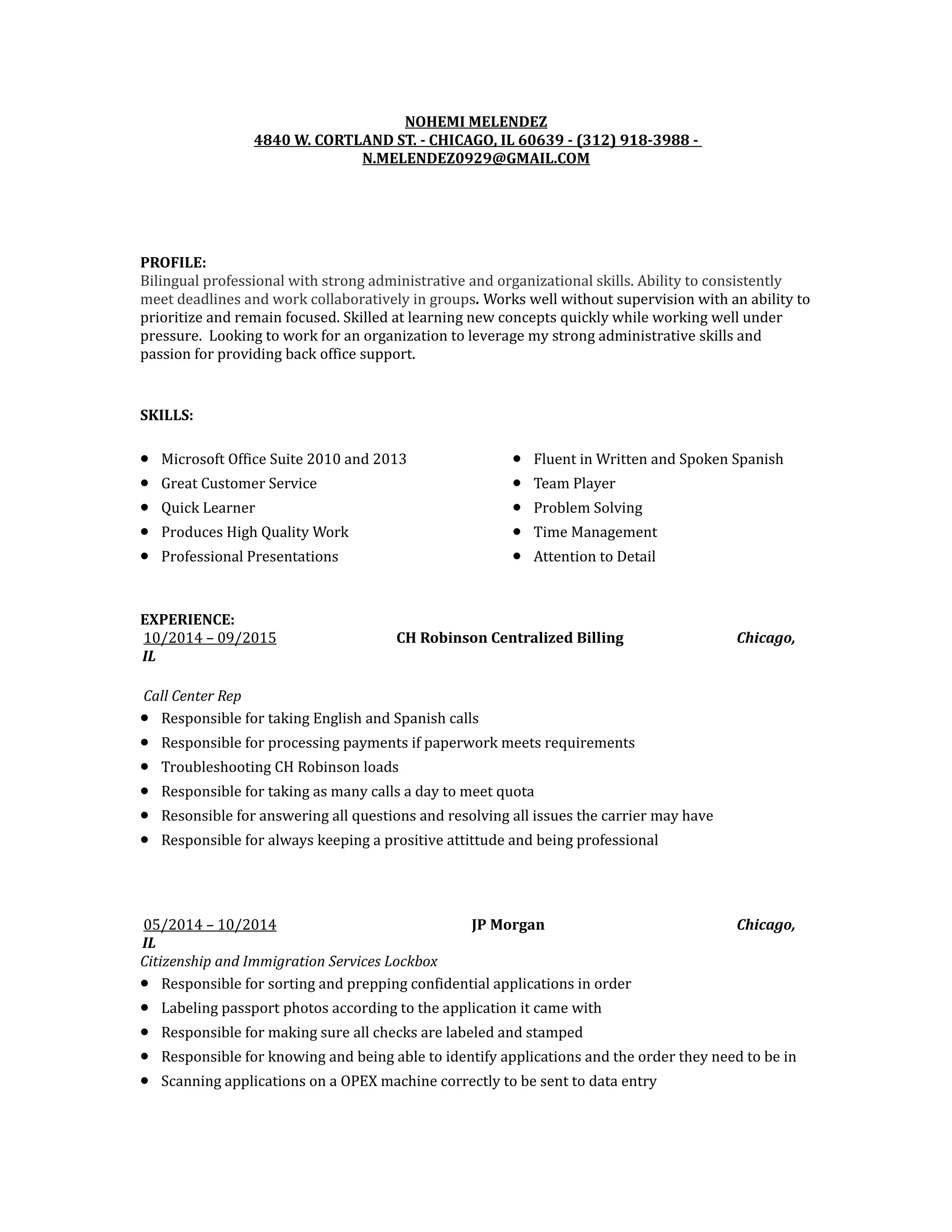 Nohemi Resume | RTF | Business Banking & Finance | Business