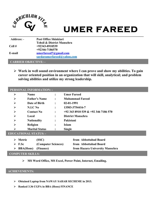 Umer CV 2016 | PDF